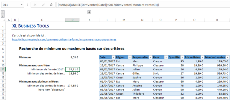 Calculer le minimum ou le maximum basé sur un critère avec Excel | XL ...