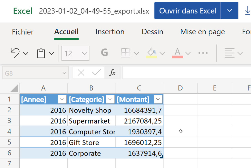 Comment exporter automatiquement des données Power BI dans Excel – Exécuter une requête sur un ...